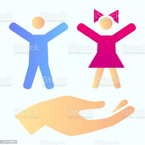 안전 손 평면 아이콘에 어린이 흰색에 고립 된 보호 벡터 그림에서 아이 어린이 안전 그라데이션 스타일 디자인 웹 및 응용 프로그램을 위해 설계 Eps 10 개념에 대한 스톡