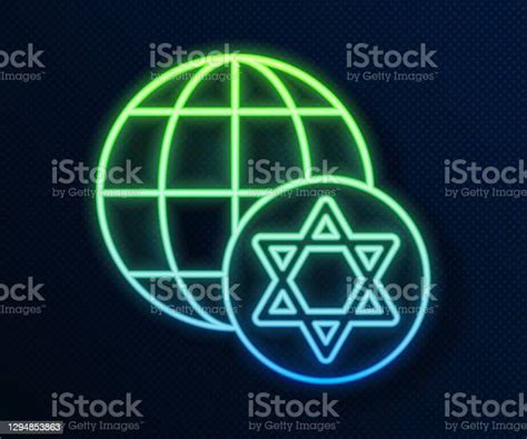 發光霓虹燈線世界環球和以色列圖示孤立在藍色背景向量向量圖形及更多中央部分圖片 中央部分 亞洲 以色列 Istock