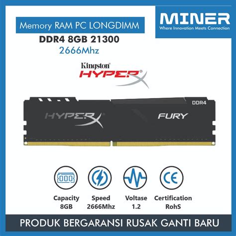 Jual MINER Memory RAM PC Hyper X Fury Longdimm DDR4 8GB 2666Mhz PC21300 Shopee Indonesia