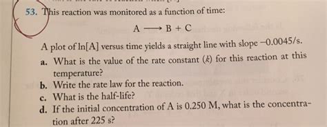 solved this reaction was monitored as a function of time a