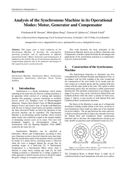 Pdf Analysis Of The Synchronous Machine In Its Operational Modes Motor Generator And Compensator