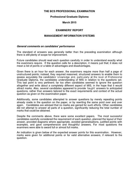 general comments on candidates performance the bcs professional