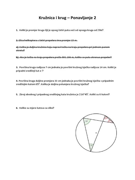 Kruznica I Krug Listic Za Ponavljanje 2a Pdf