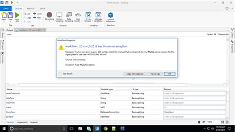 problem with datatype while updating the database help uipath