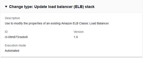 Load Balancer ELB Stack Update AMS Advanced Change Type Reference