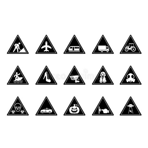 Black Triangular Road Signs Stock Vector Illustration Of Push Truck