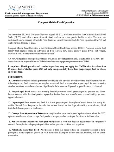 Fillable Online Mobile Food Facility Emd Saccounty Net Sacramento
