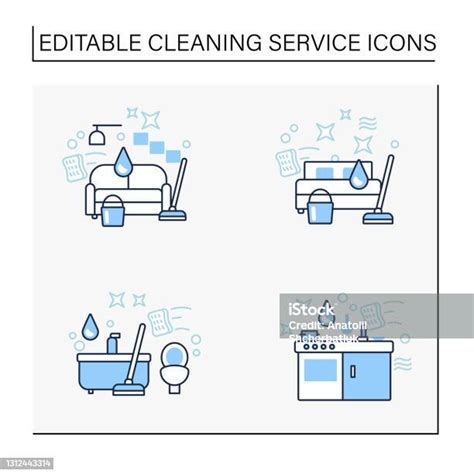 Ilustración De Conjunto De Iconos De La Línea De Servicios De Limpieza
