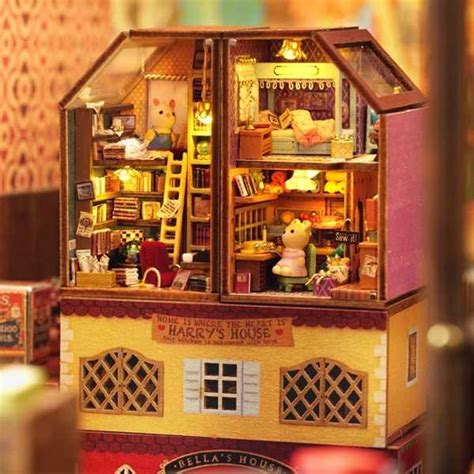 大人のための木製のドールハウス ミニチュアビルディングブロック 食器棚 家具 照明付き 誕生日プレゼント Aa7db783 1dee