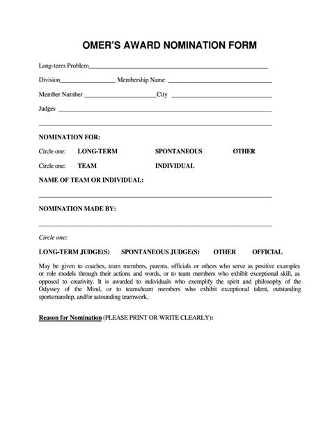 Nomination Form Template