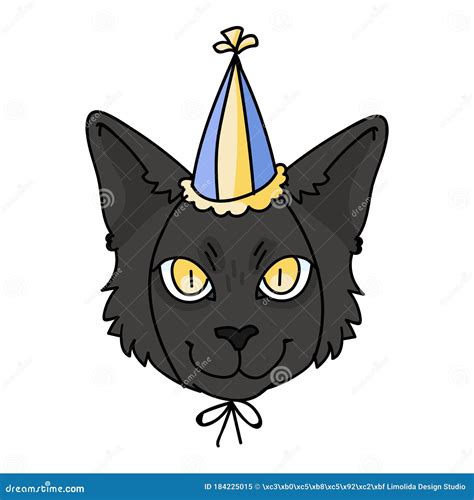 Cute Cartoon Bombay Kitten Face With Party Hat Vector Clipart Pedigree