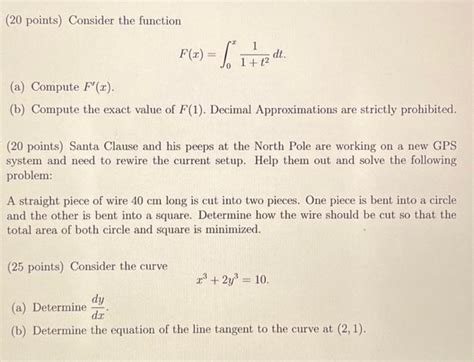 Solved 20 Points Consider The Function F X ∫0x1 T21dt