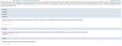 Solved He 5 Significance Level Part A Part B Part C