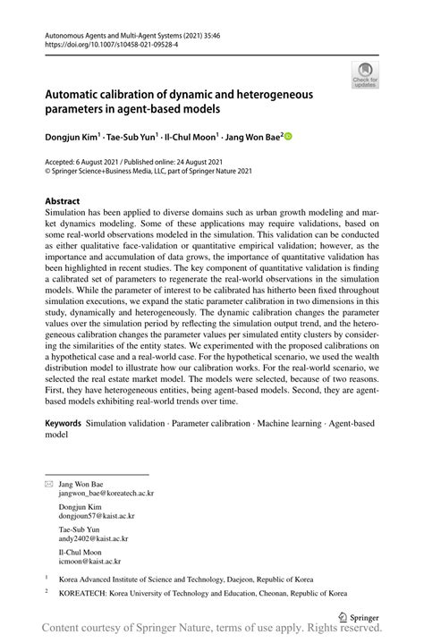 Automatic Calibration Of Dynamic And Heterogeneous Parameters In Agent