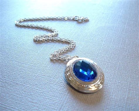 Silver Blue Saphire Oval Locket Necklace Saphire Jewelry Etsy