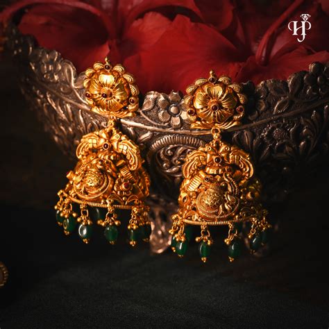 Hira Panna 22k Gold Temple Jhumka Hira Panna Jewellers