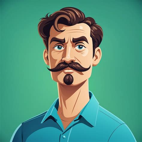 Portrait Of A Man With A Mustache Vector Illustration In Cartoon Style