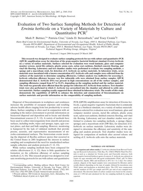 Pdf Evaluation Of Two Surface Sampling Methods For Detection Of Erwinia Herbicola On A Variety