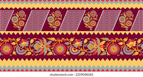 Traditional Motif Outline Boder Background Textile Stock Illustration