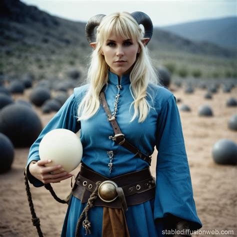 Full Body Blue Skinned Dnd Female Tiefling Cleric With Blonde Hair And