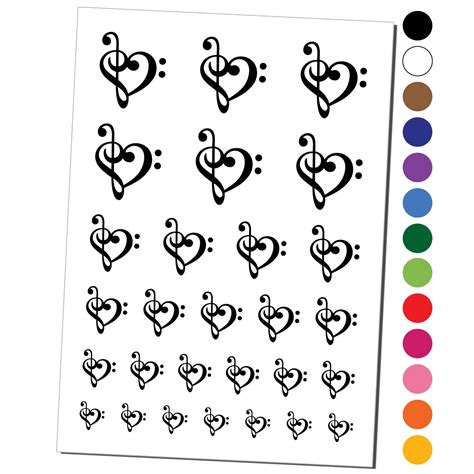 Treble Bass Clef Heart Music Love Water Resistant Temporary Tattoo Set Fake Body Art Collection