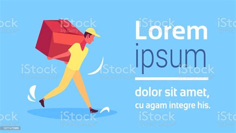 운반 상자 배달 패키지 서비스 개념 우편 마분지 소포 남성 만화 캐릭터 전체 길이 평면 수평 복사 공간 택배 맨 개념에 대한 스톡 벡터 아트 및 기타 이미지 Istock