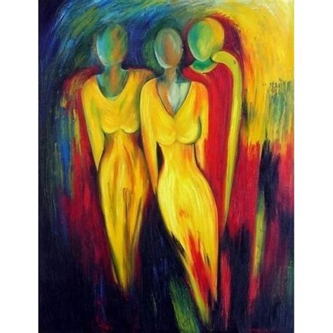 Peinture Silhouettes De Femmes En Jaune • Peintures Sur Toile