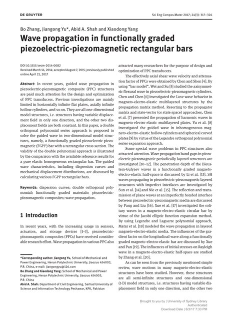 Pdf Wave Propagation In Functionally Graded Piezoelectric Piezomagnetic Rectangular Bars