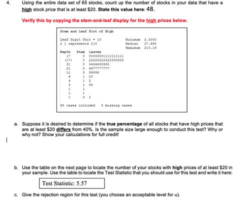 solved 4 using the entire data set of 65 stocks count up