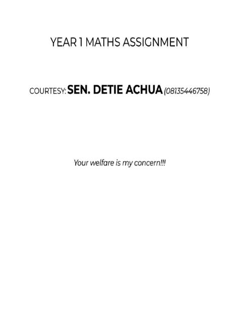 Year 1 Maths Assignment Pdf