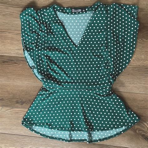 New York And Company Tops Flutter Sleeve Polka Dot Peplum Top Poshmark