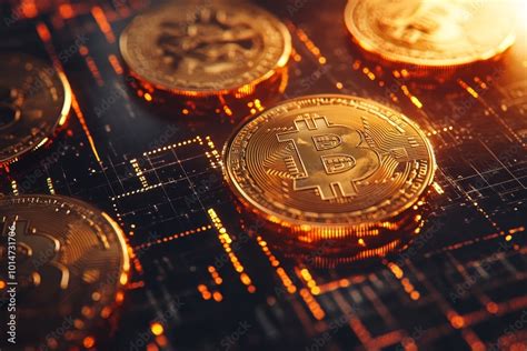 Golden Cryptocurrency Coins On A Reflective Surface Set Against A High
