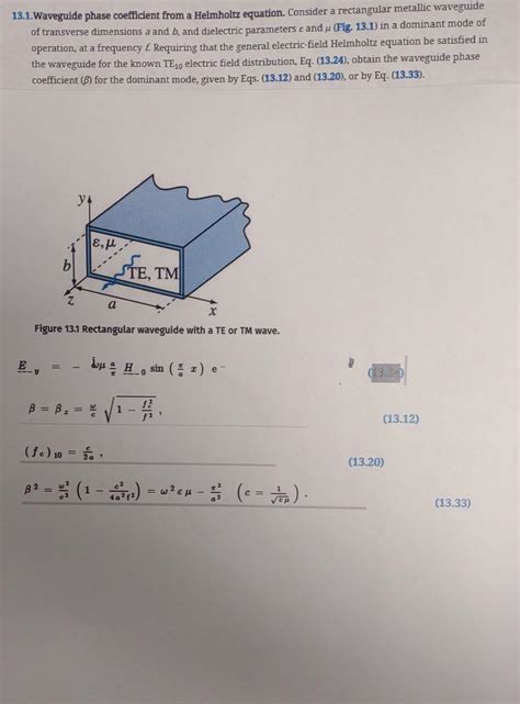 Solved 131 Waveguide Phase Coefficient From A Helmholtz
