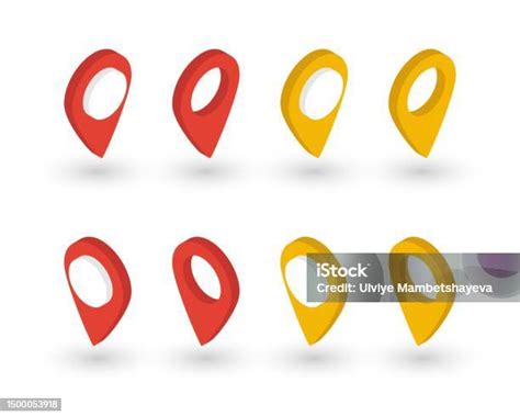 아이소메트릭 핀 아이콘이 설정되었습니다 위치 거리 내비게이션 지도 Gps 방향 경로 목적지 마커는 흰색 배경에 분리되어 있습니다