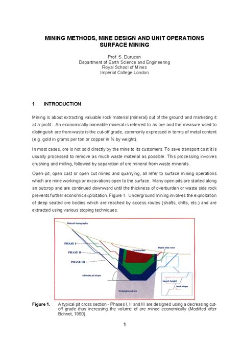 Mining Engineering Lecture Notes 1 MINING METHODS MINE DESIGN AND UNIT OPERATIONS SURFACE