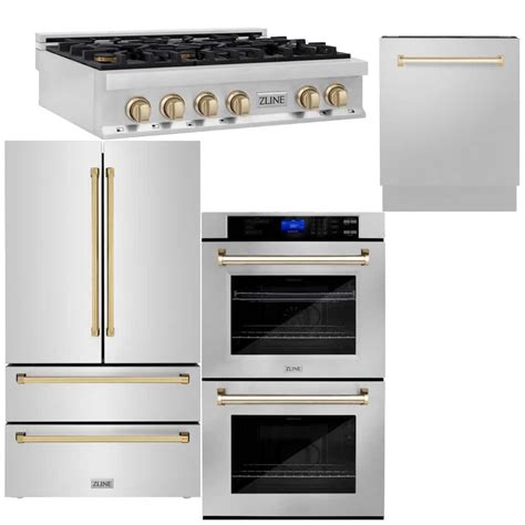 Zline Autograph Edition Stainless Steel And Gold Kitchen Appliances