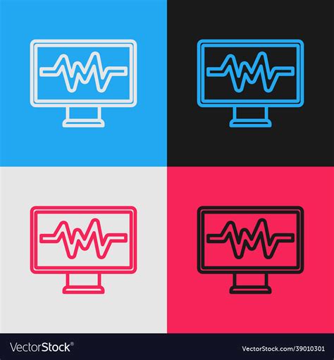 Pop Art Line Computer Monitor With Cardiogram Icon