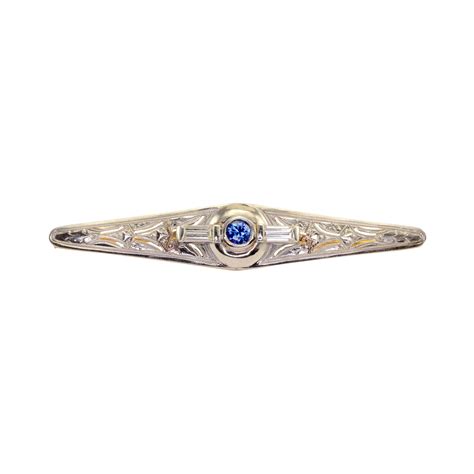 Art Deco Calibre Cut Sapphire And Diamond Bar Pin For Sale At 1stdibs