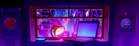 View On City Through Window With Laptop Sill Vector Image