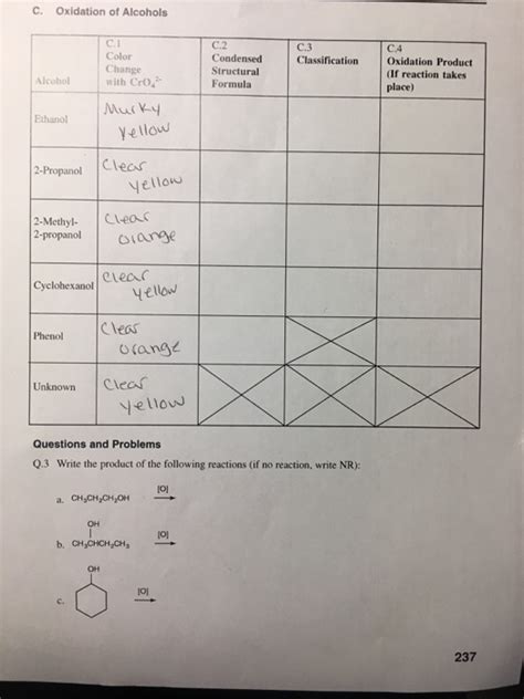 Solved C Oxidation Of Alcohols C I Color Change With Cro Chegg Com