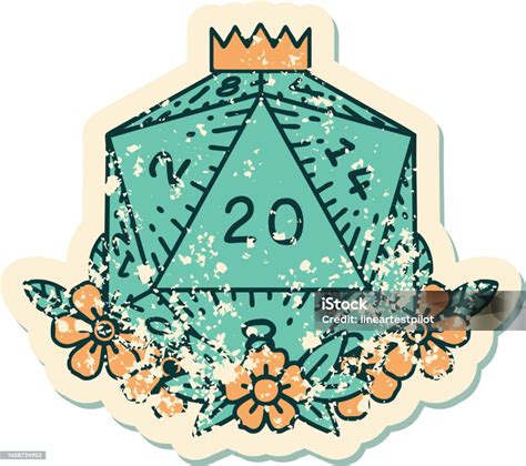 꽃 요소 그런 지 스티커가있는 천연 20 D20 주사위 롤 굴리기에 대한 스톡 벡터 아트 및 기타 이미지 굴리기 꽃무늬 문신 Istock