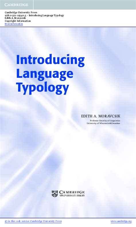 Pdf Introducing Language Typology