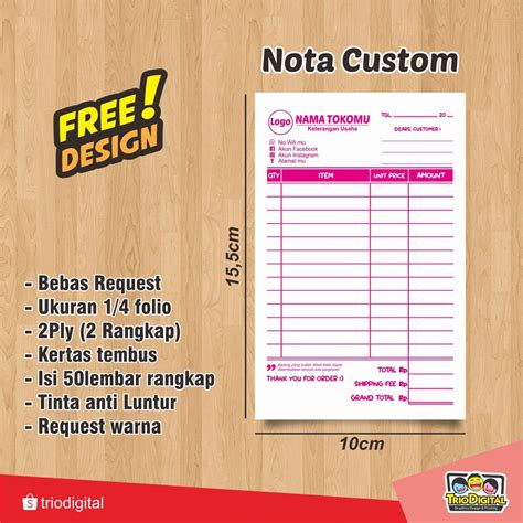 Jual Nota Custom Olshop 2Ply 2 Rangkap Shopee Indonesia
