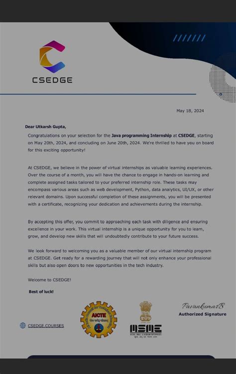 Utkarsh Gupta On Linkedin Csedge I Am Writing To Express My Sincere