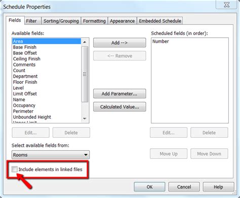 how to include model elements from linked project in revit schedules
