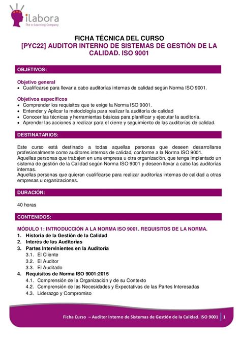 Ficha Curso Online Auditor Interno De Sistemas Integrados De Gestión