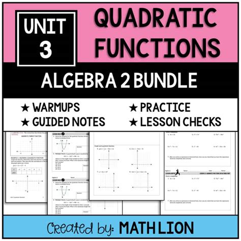 Quadratic Functions Algebra 2 Curriculum Unit 3 Unit Bundle By Math