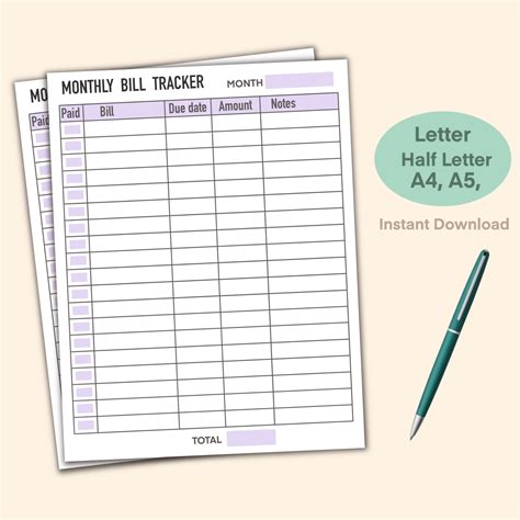 Bill Tracker Monthly Bill Tracker Bill Tracker Printable Inspire