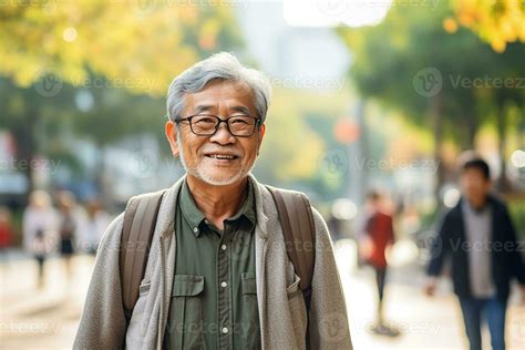 Ai Generated A Happy Senior Citizen Who Is Walking And Blurry