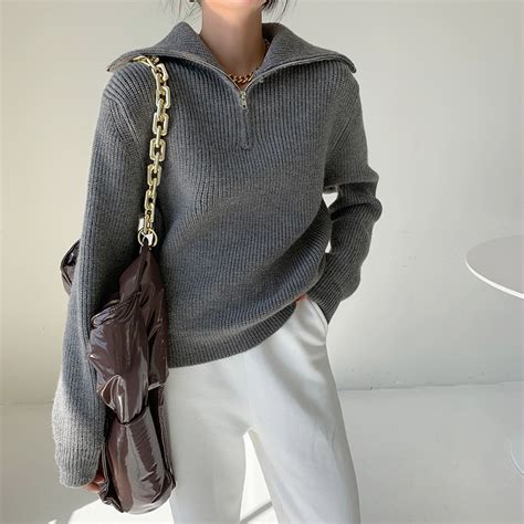 3col 쉐드 루즈핏 하이넥 반지퍼 터틀넥 카라 목폴라 집업 니트 캐주얼 도톰 겨울 골지 에이블리